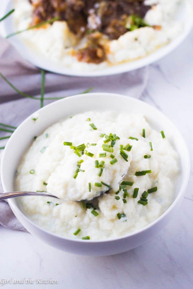 Creamy Mashed Cauliflower Puree - Girl and the Kitchen