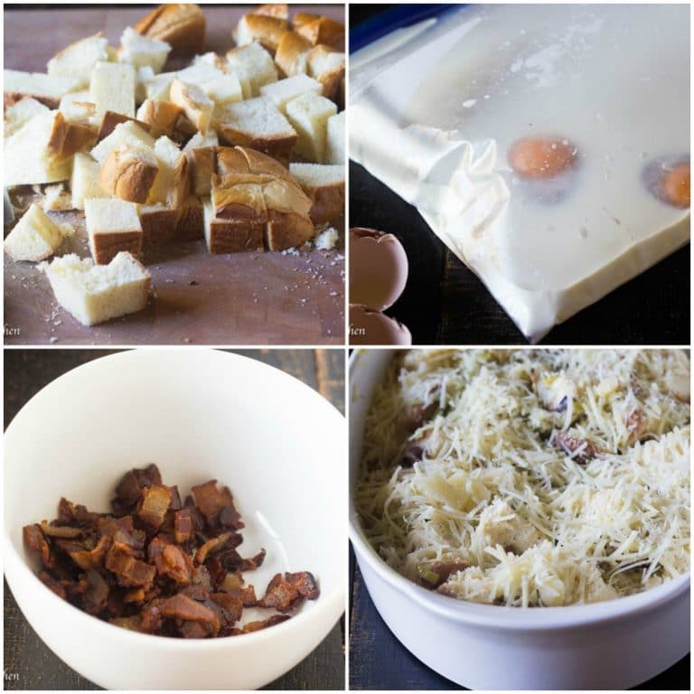 Bacon and Cheese Bread Pudding Recipe - Girl and the Kitchen