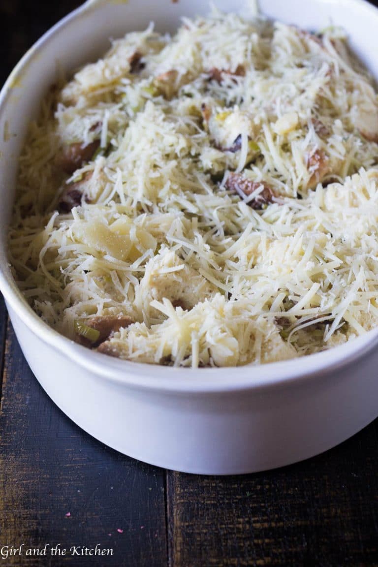 Bacon and Cheese Bread Pudding Recipe - Girl and the Kitchen