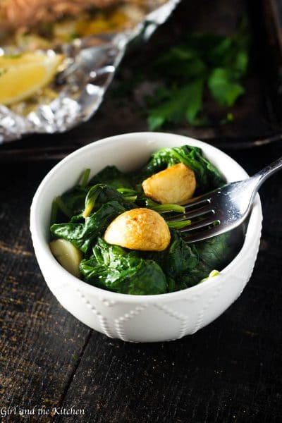 Lemon Garlic Sautéed Spinach - Girl and the Kitchen